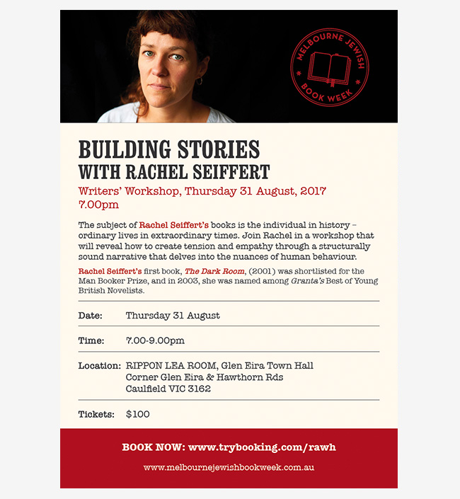 Melbourne Jewish Book Week Workshop Flyer Design | Malvolio